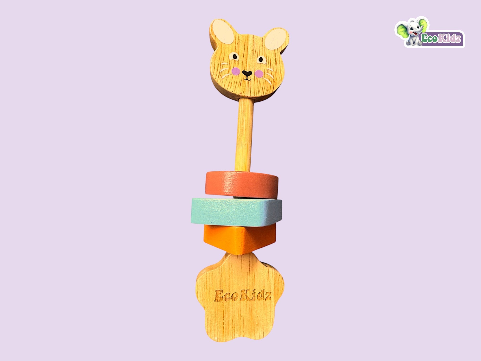 Wooden Star Rattle – Cat Face Toy for Babies (0+ Months), Eco-Friendly ...