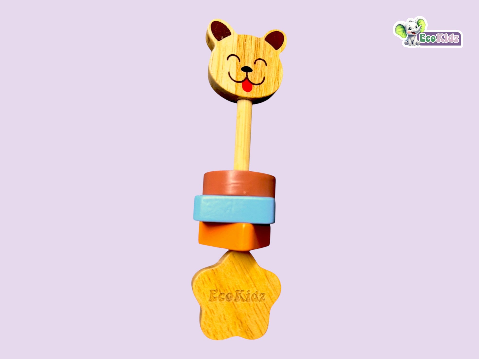 Wooden Baby Rattle – Dog Face Star Handle Toy (0+ Months, Eco-Friendly ...